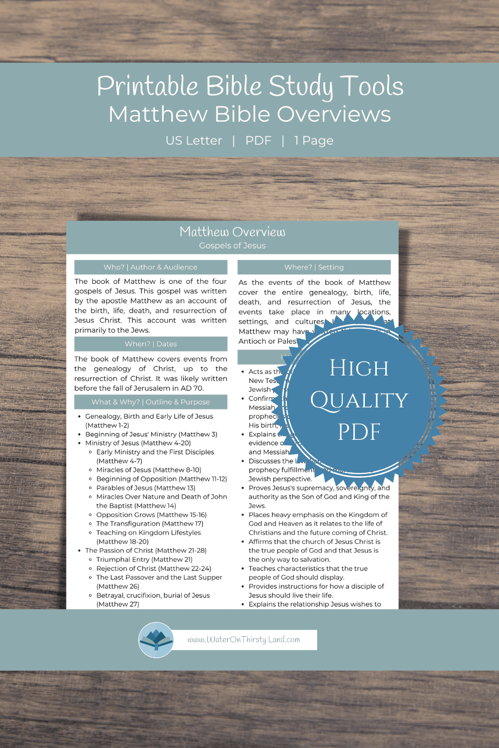 Gospel of Matthew Overview | Water on Thirsty Land