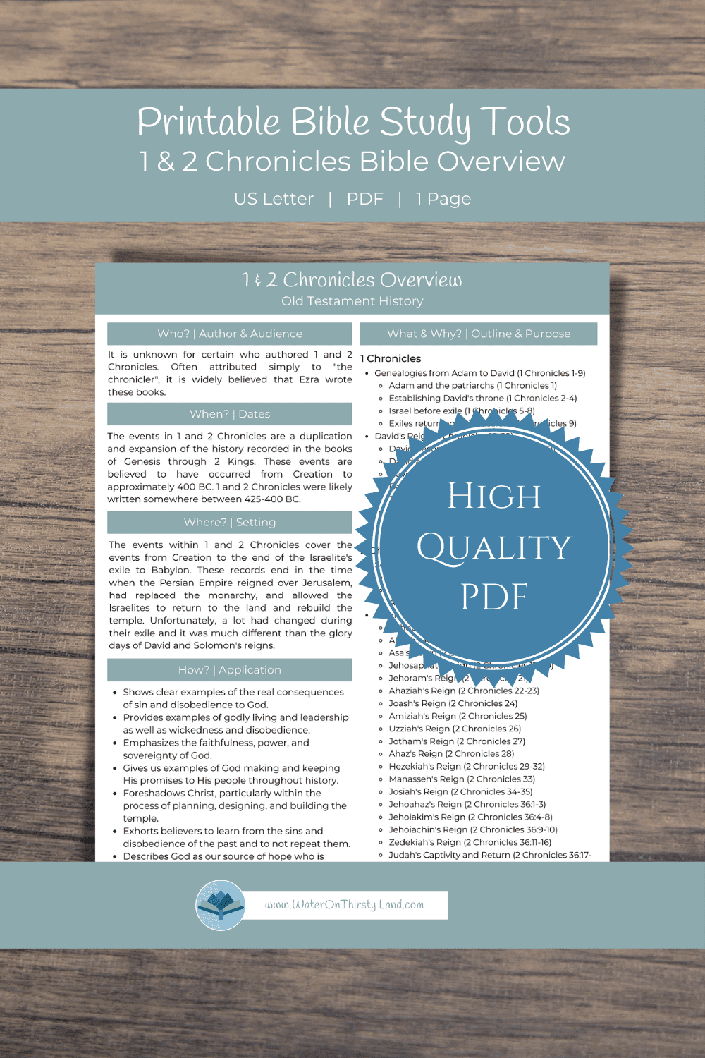 1 and 2 Chronicles Overview | Water on Thirsty Land