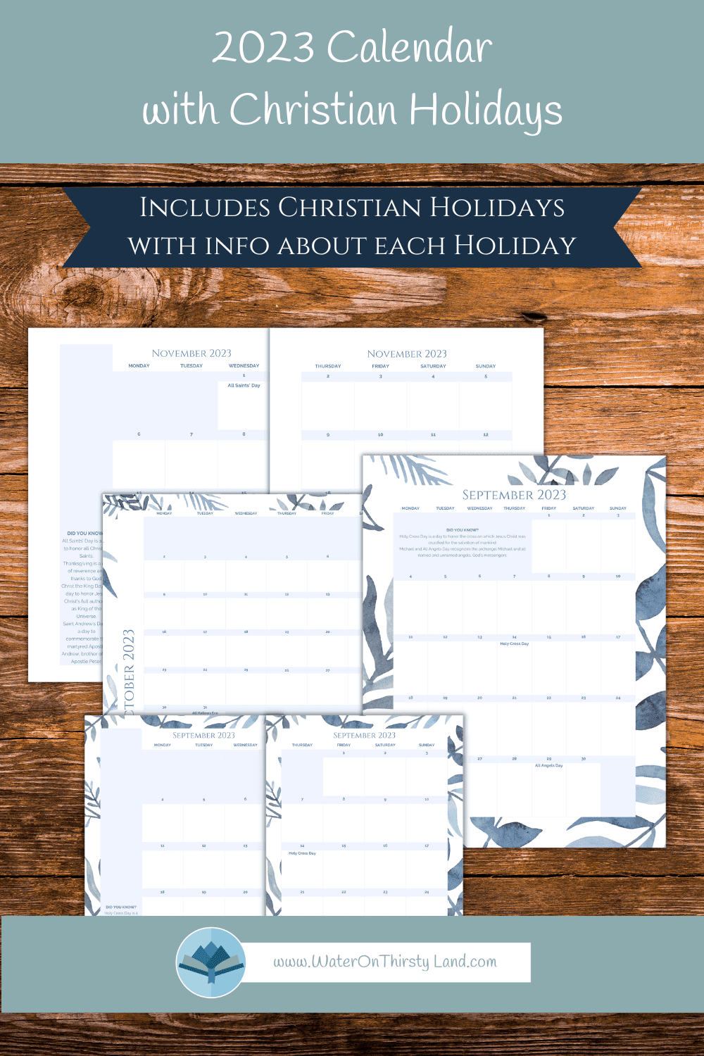 2023 Calendar with Christian Holidays | Water on Thirsty Land